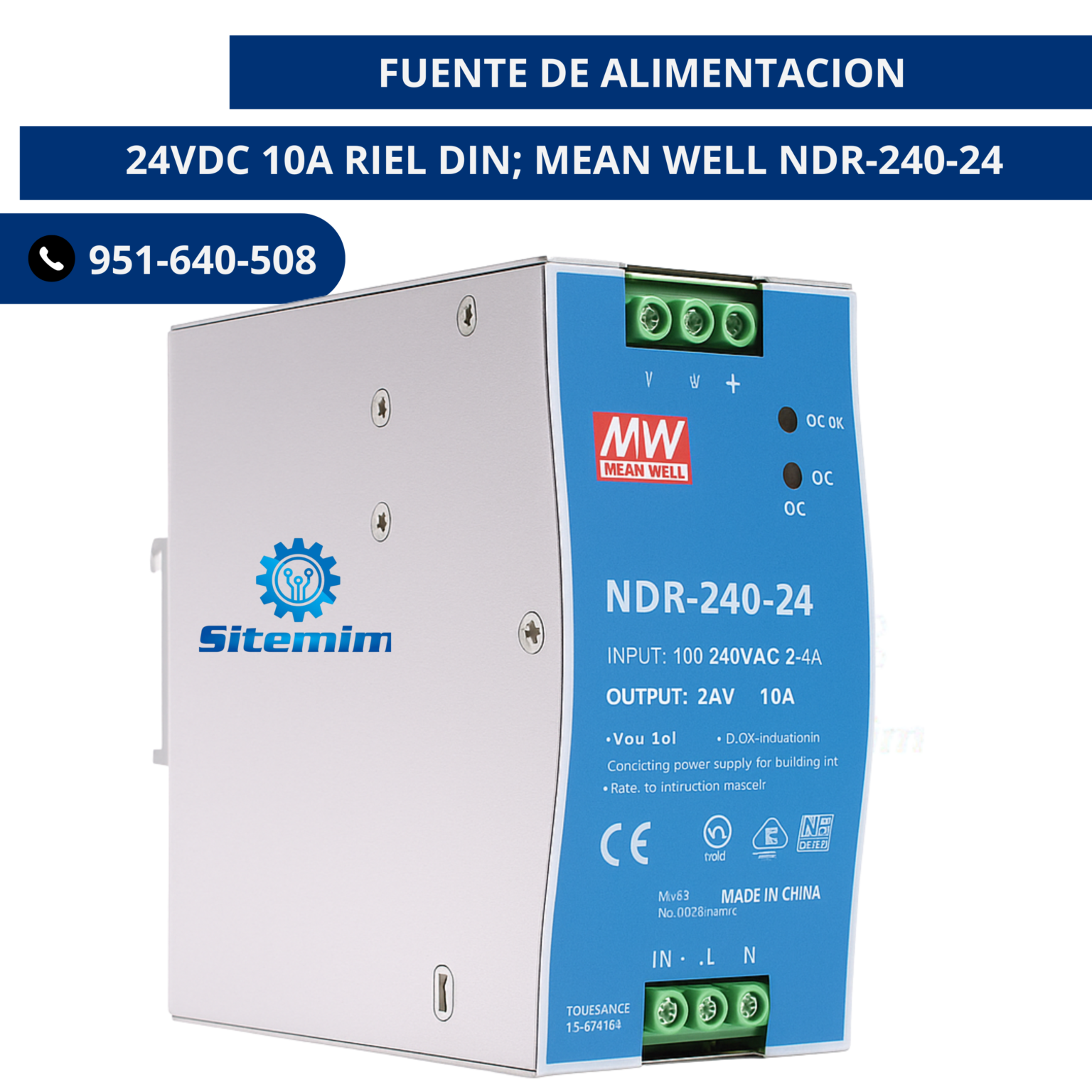 Fuente de Alimentación Mean Well NDR-240-24 – 24VDC 10A | 240W | Riel DIN